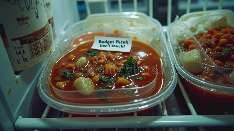 Close-up of Labeled Food Container with Beans in Refrigerator Stock ...