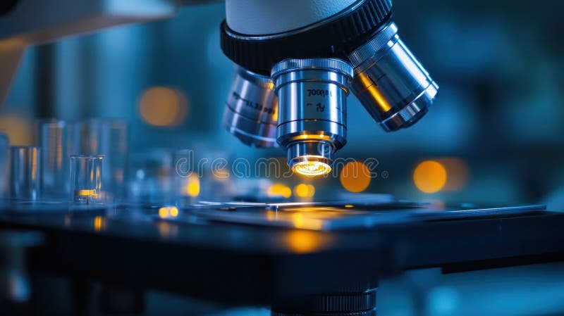 Close-up Laboratory Microscope Focusing on Sample Stock Illustration ...