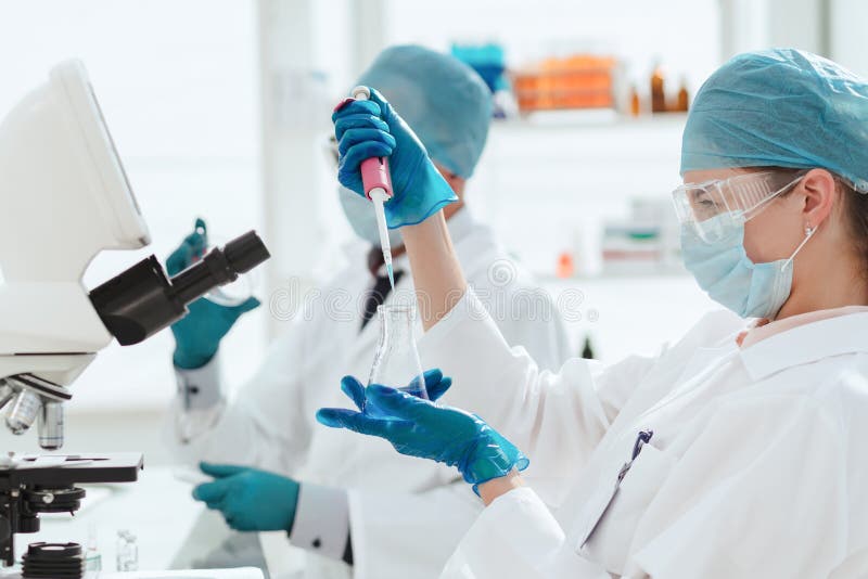 Close Up. Laboratory Staff is Testing the New Vaccine Stock Image ...