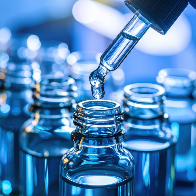 Close-up of Laboratory Test Tubes Filled with Blue Liquid and Pipette ...