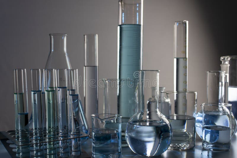 Close Up of Labware Such As Beaker, Flask, Graduated Cylinders and Test ...