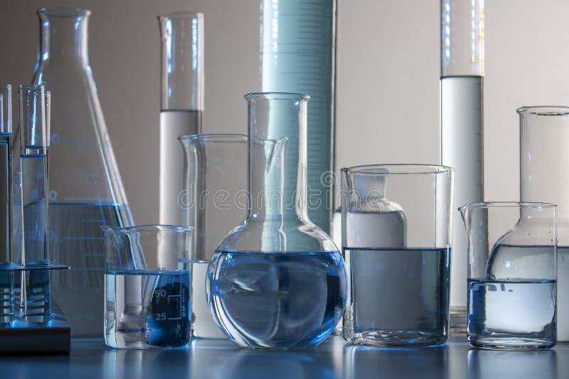 Close Up of Labware Such As Beaker, Flask, Graduated Cylinders and Test ...