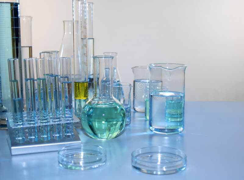 Close Up of Labware Such As Beaker, Flask, Graduated Cylinders and Test ...