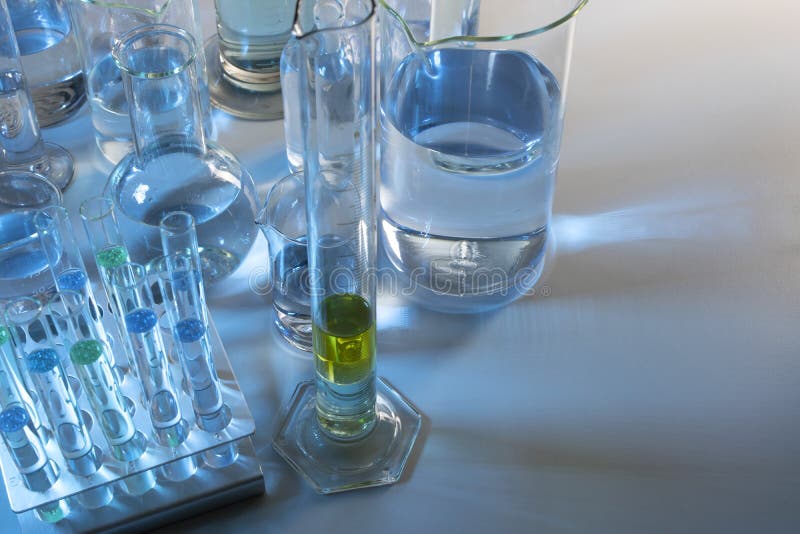 Close Up of Labware Such As Beaker, Flask, Graduated Cylinders and Test ...