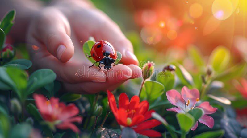 Close-up of a Ladybug on a Hand Stock Photo - Image of blossom, summer ...
