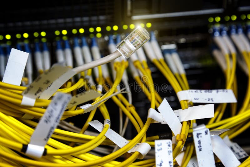 Network Switch and UTP Ethernet Cables Close-up in the Server Room ...