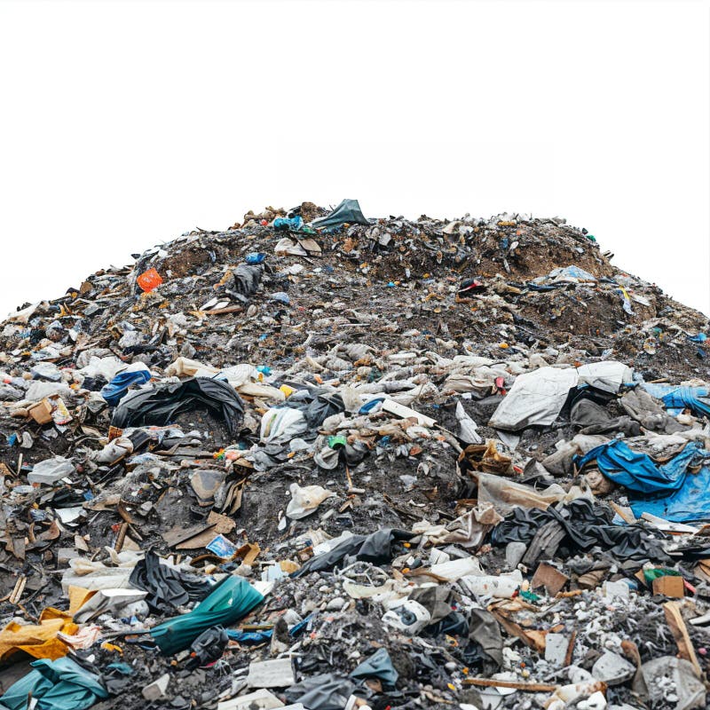 Close-up a Landfill with Piles of Garbage, Isolated on a White ...