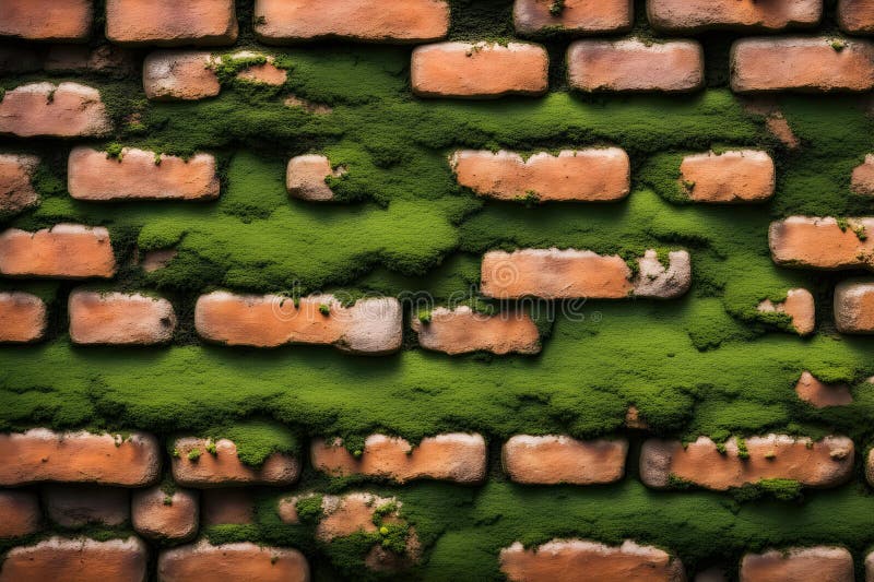 Landscape Texture of Moss on Brick Surface. Small Green Leave Growing ...