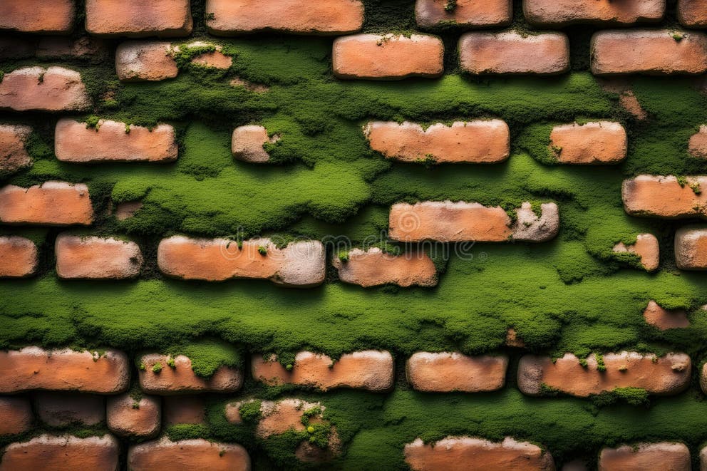 Landscape Texture of Moss on Brick Surface. Small Green Leave Growing ...