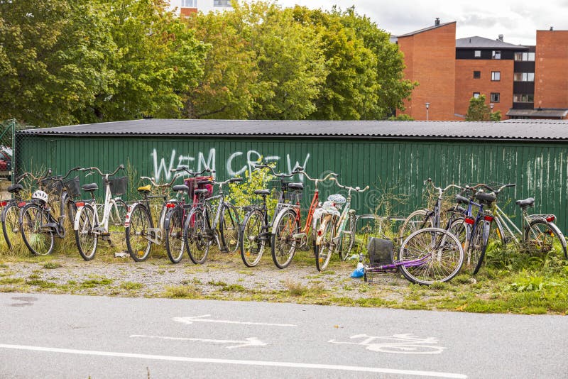 Close Up Landscape View of City Public Parking Place for Bicycles ... Close Up Landscape View of City Public Parking Place for Bicycles ...