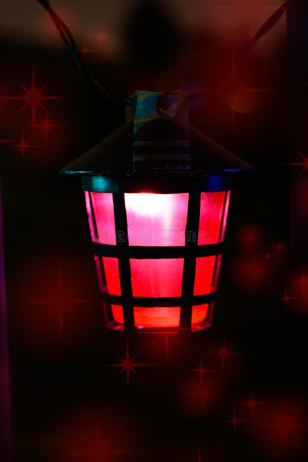 Close Up of a Lantern-shaped Red Light in the Dark Stock Image - Image ...
