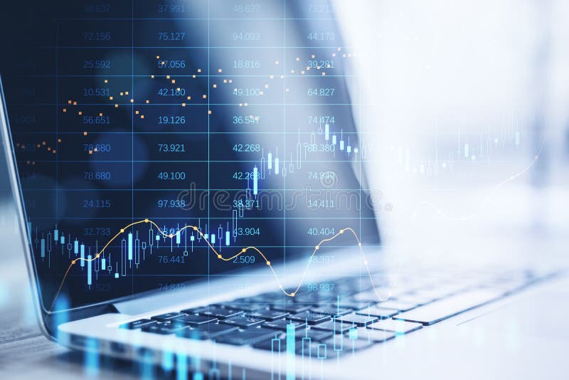 Close Up of Laptop Computer with Abstract Glowing Big Data Forex ...