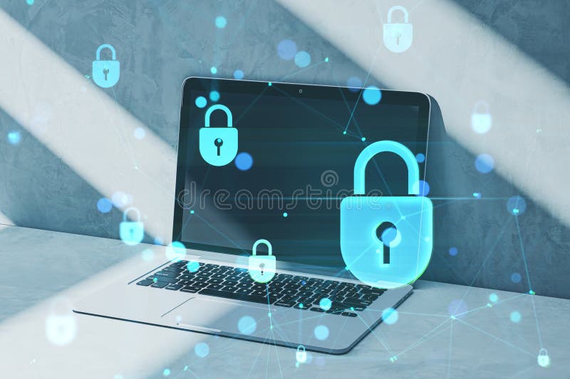 Close Up of Laptop Computer on Desk with Creative Low Poly Plexus ...