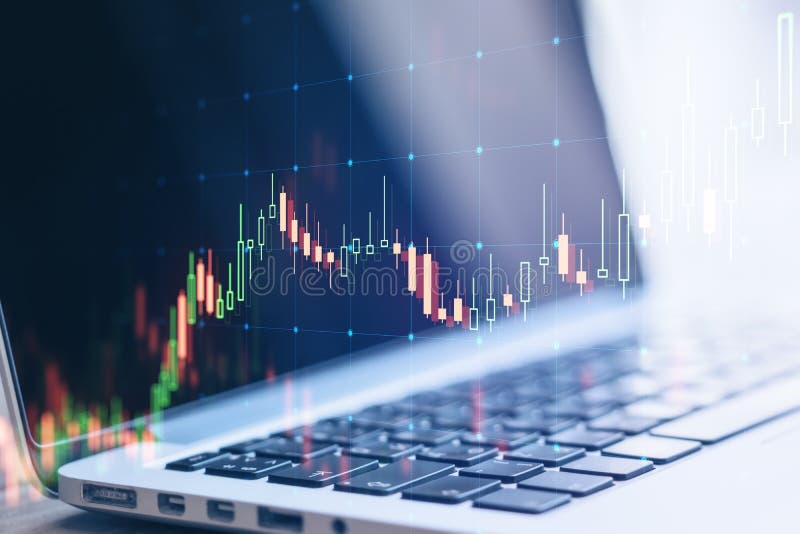 Close Up of Laptop Computer with Forex Chart Grid Big Data Hologram on ...