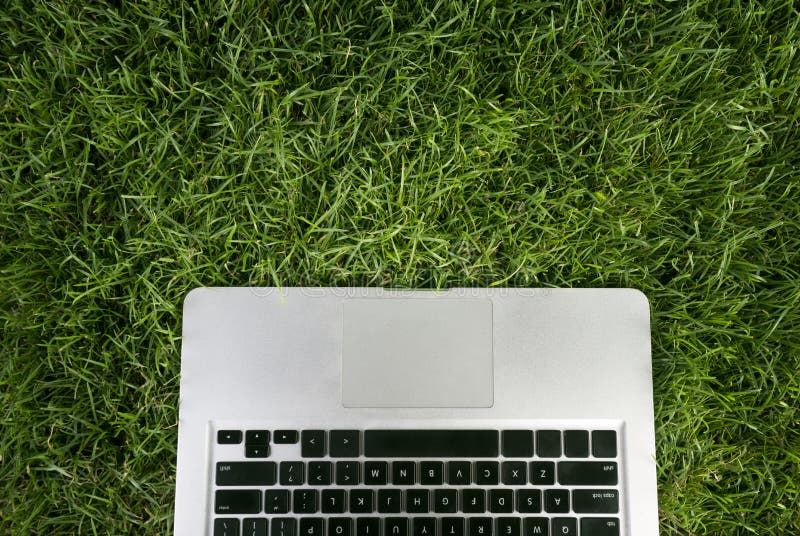 Using laptop on the park stock photo. Image of close - 108176352