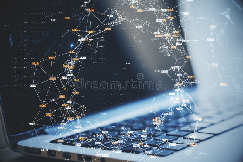 Close Up of Laptop Computer with Reative Glowing Big Data Connections ...