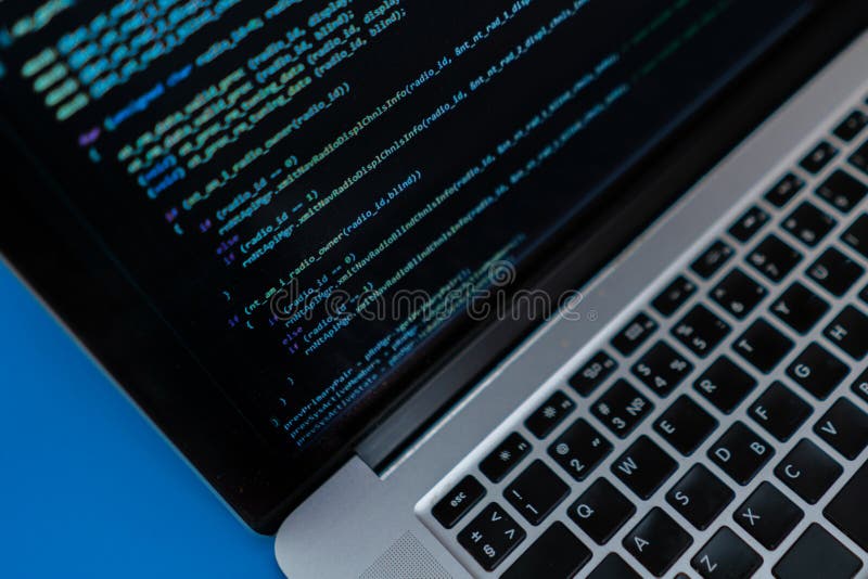 Close Up Laptop Computer Screen With A Programming Code Creating Stock