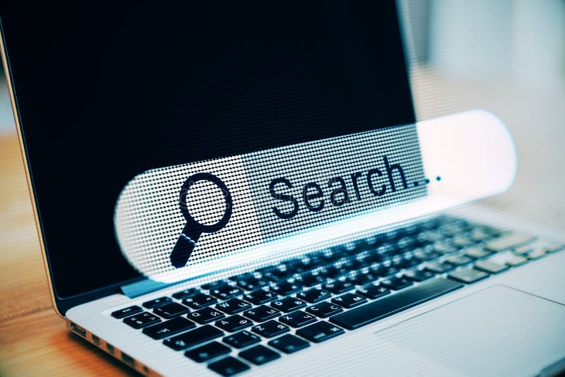 Close Up of Laptop with Creative Search Bar on Background. SEO and ...
