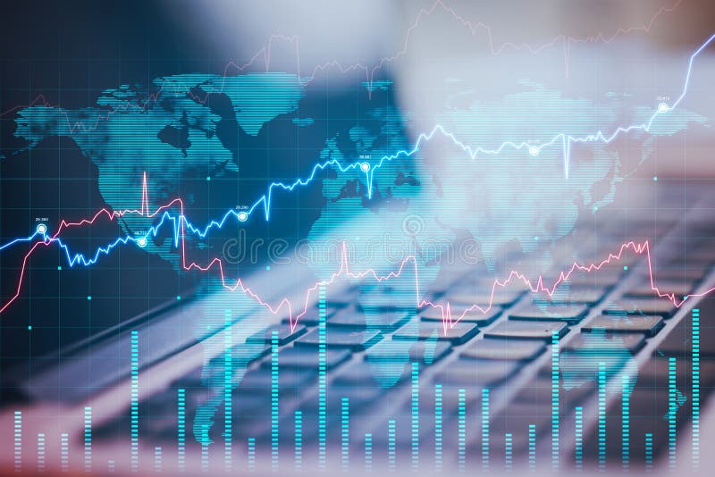 Close Up of Laptop on Desktop with Abstract Forex Chart and Map ...