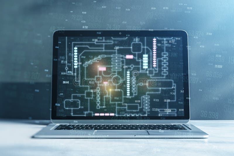 Close Up of Laptop on Desktop with Creative Tech Big Data Hologram on ...