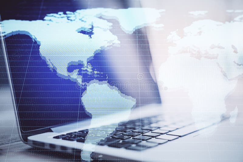 Close Up of Laptop with Digital Map Stock Photo - Image of exposure ...