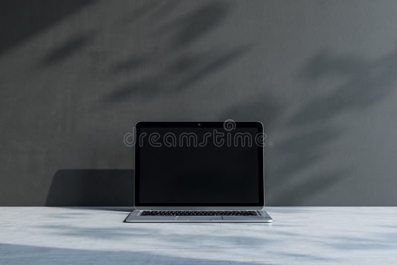 Close Up of Laptop with Empty Screen and Mock Up Place at Concrete ...