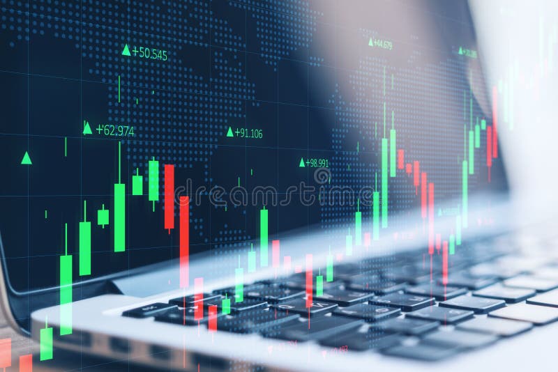 Close Up of Laptop with Glowing Forex Chart. Trade and Communication ...