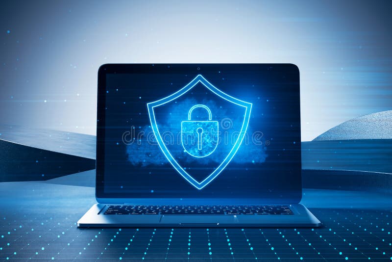 Cyber Security and Global Protection Concept with Blue Guard Shield and ...