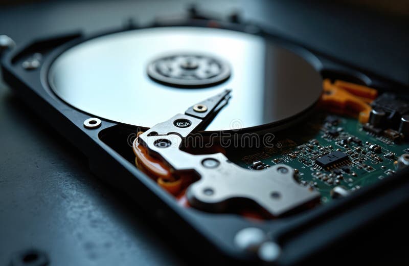 Close-up of Laptop Hard Disk Drive Showing Internal Components. Silver ...