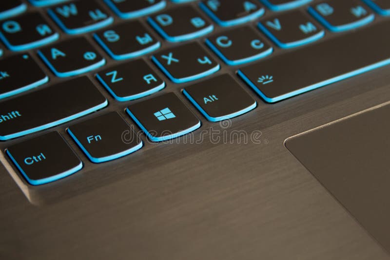 Close-up of Laptop Keyboard Backlight, Blue Backlit Keyboard Editorial ...