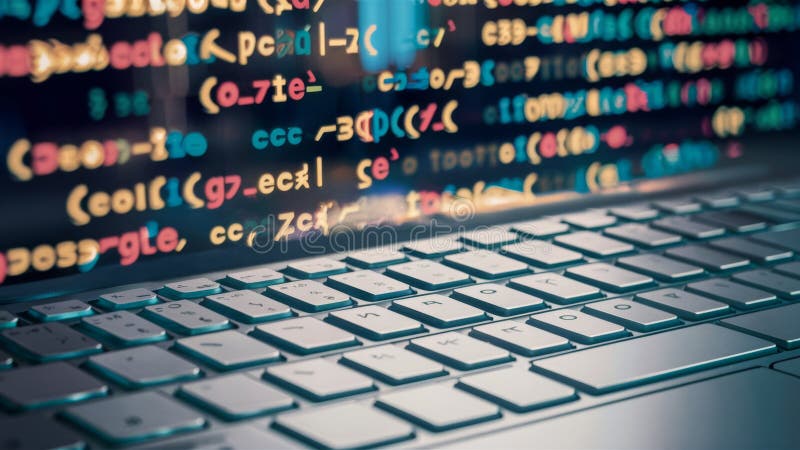 A Close Up Of A Laptop Keyboard With Colorful Coding On It Ai Stock Image Image Of