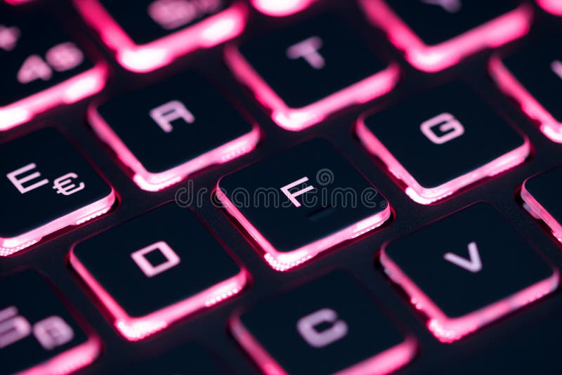 Close-up of Laptop Keyboard Illumination, Backlit Keyboard Stock Image ...