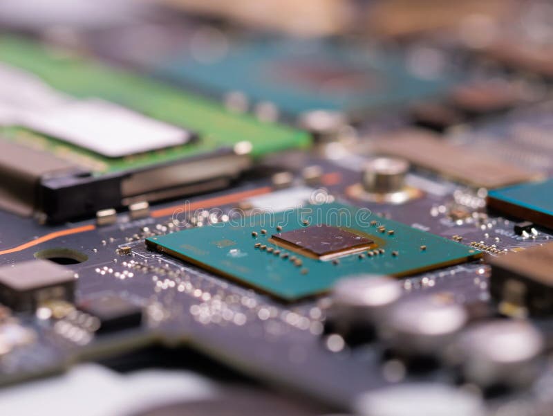 Close-up of a Laptop Motherboard Showing Processor, RAM, and Other ...