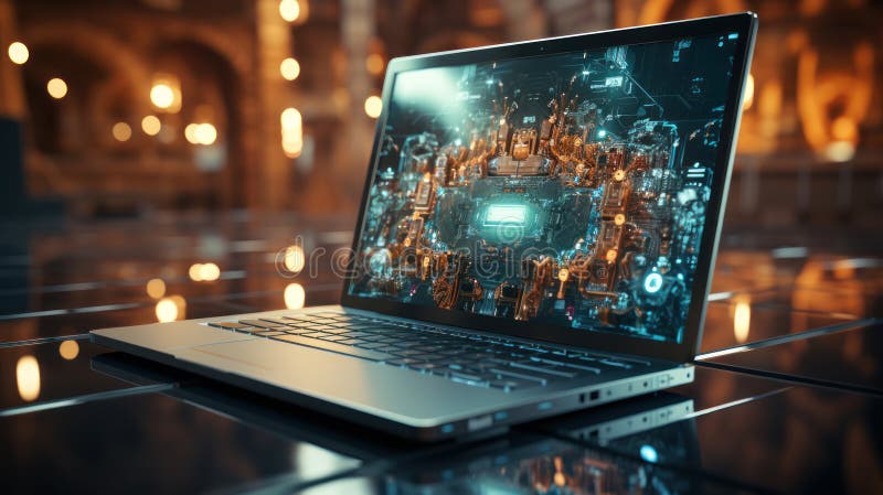 Close Up of Laptop with New Surface Cpu Processor Map on Screen. Stock ...