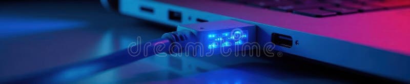 Close Up of Laptop Port, Blue Cable Transferring Data , Technology ...