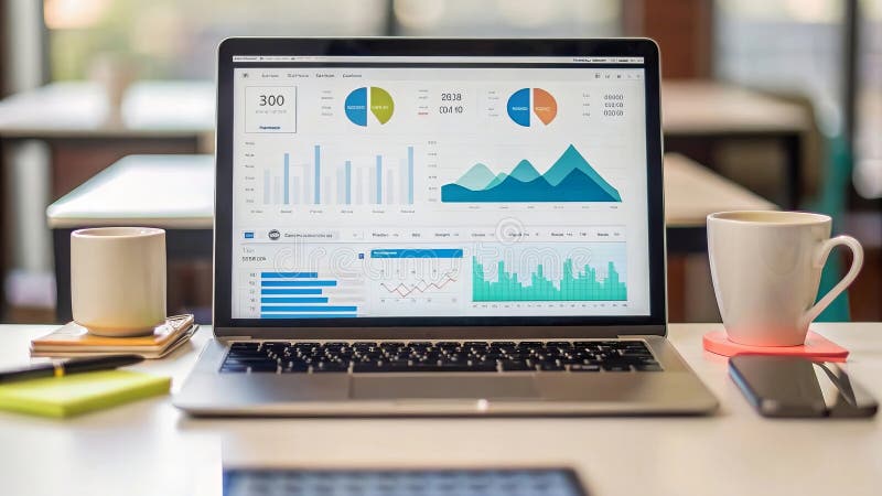 Close Up of Laptop Screen Displaying Analytics and Data Visualizations ...