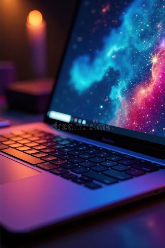Close-up of Laptop Screen and Keyboard from Above, UI, Work Stock ...