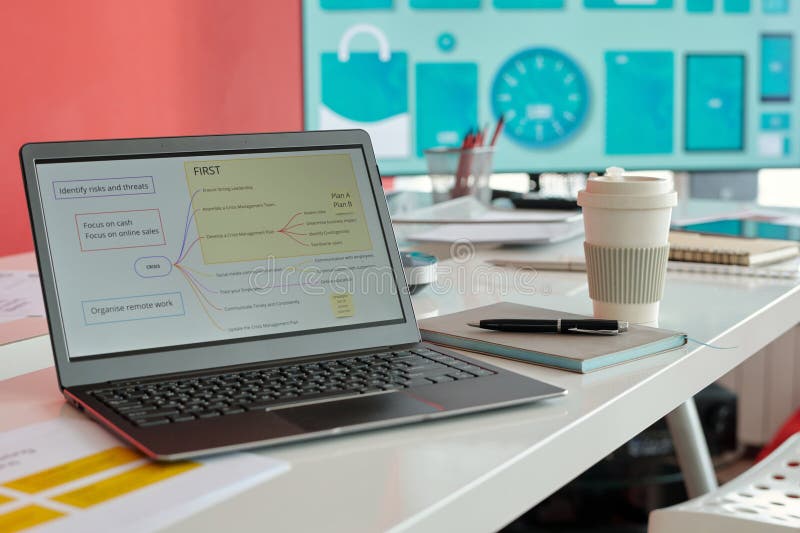 Close-Up of Laptop Screen in Modern Office Setting Stock Image - Image ...