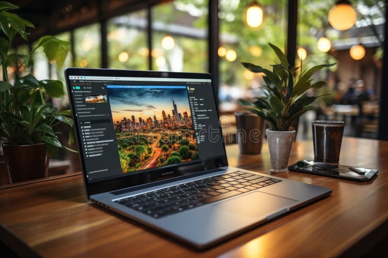 Close Up of Laptop Working with Note Bright Illumination, Backlit ...