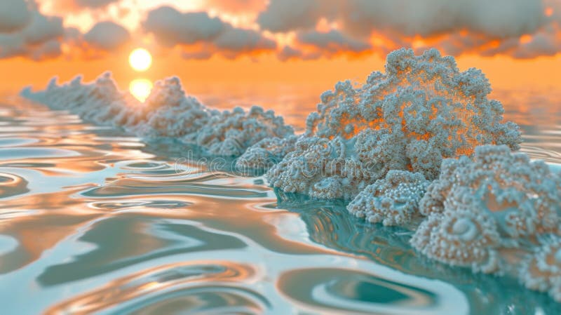 A Close Up of a Large Amount of White Foam Floating in the Water, AI ...