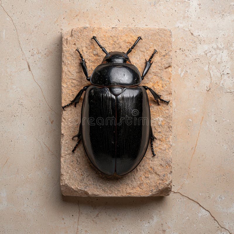 Close-up of a Large Black Beetle on a Stone Surface Stock Illustration ...