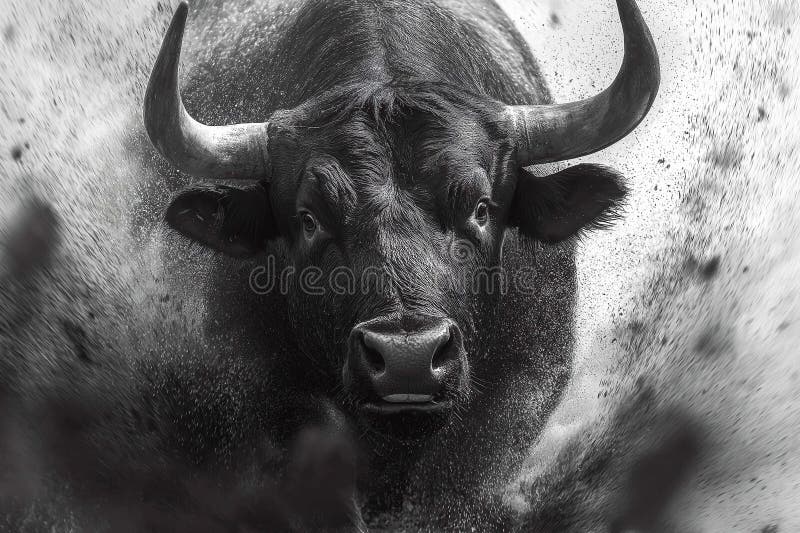 Close-up of a Large Black Bull Charging in a Bullfight Stock ...