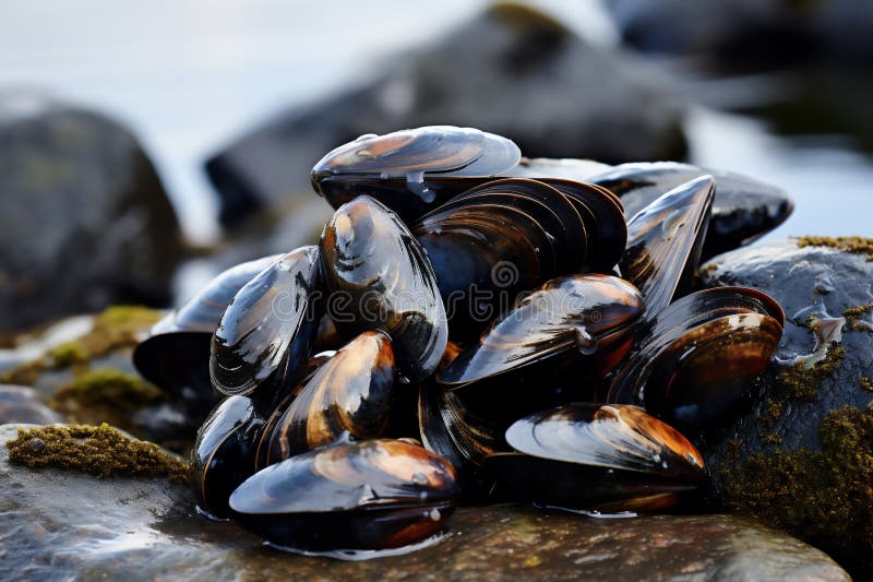 Large Mussel Shell with Small Mussel Shell Stock Image - Image of beach ...