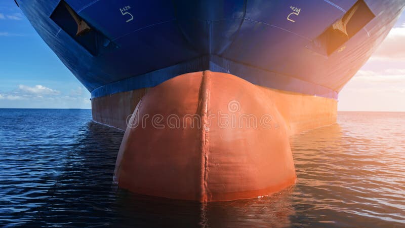 Close Up of Large Blue Merchant Crago Ship in the Middle of the Ocean ...