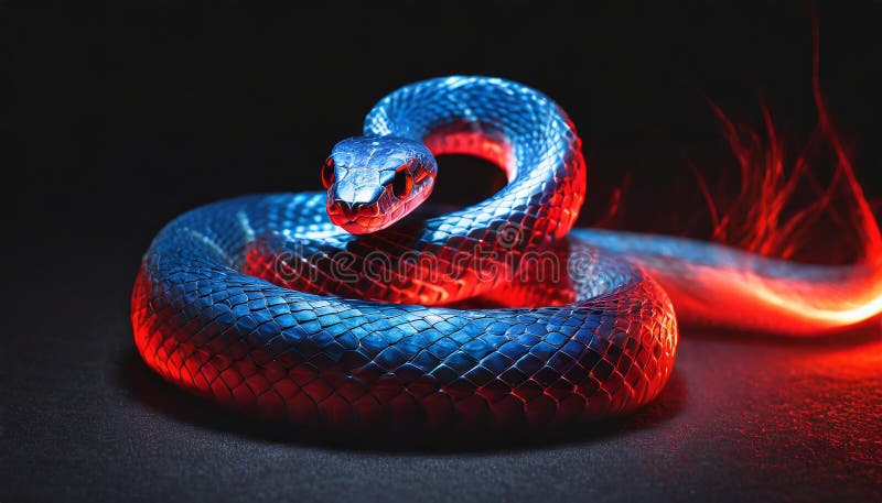 Close-up of Large Blue Snake with Red Glow. Stock Illustration ...