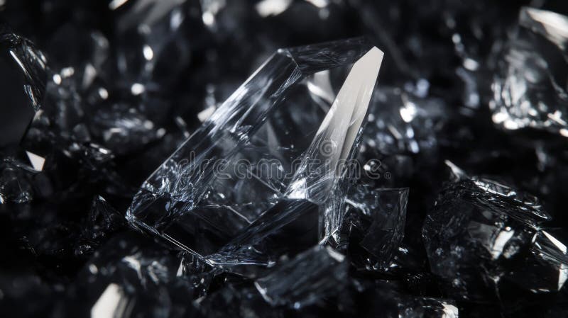 Close-up of a Large, Clear Crystal with Smaller Crystalline Structures ...