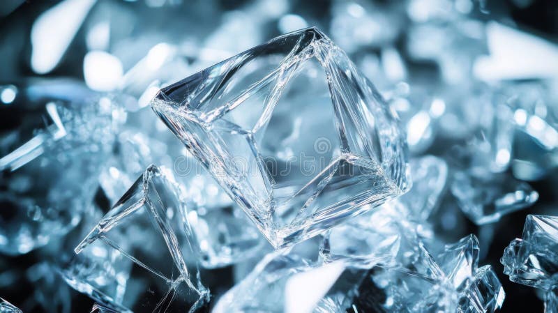 Close-up of a Large Crystalline Ice Structure with Smaller Pieces of ...