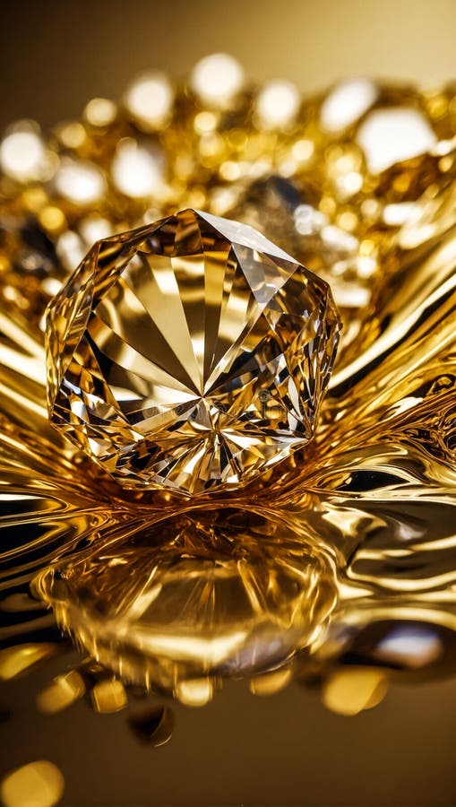 Close Up Large Dazzling Diamond Yellow Gemstone Falling with Splash ...