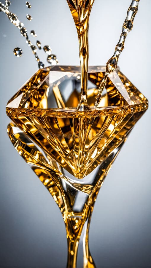 Close Up Large Dazzling Diamond Yellow Gemstone Falling with Splash ...