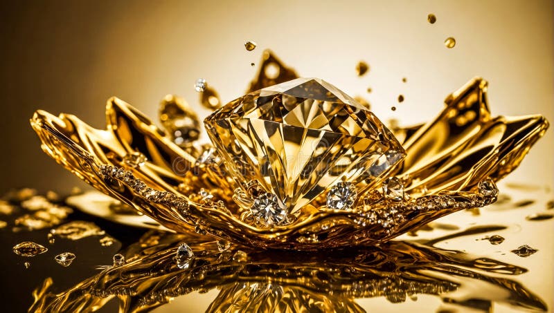 Close Up Large Dazzling Diamond Yellow Gemstone Falling with Splash ...